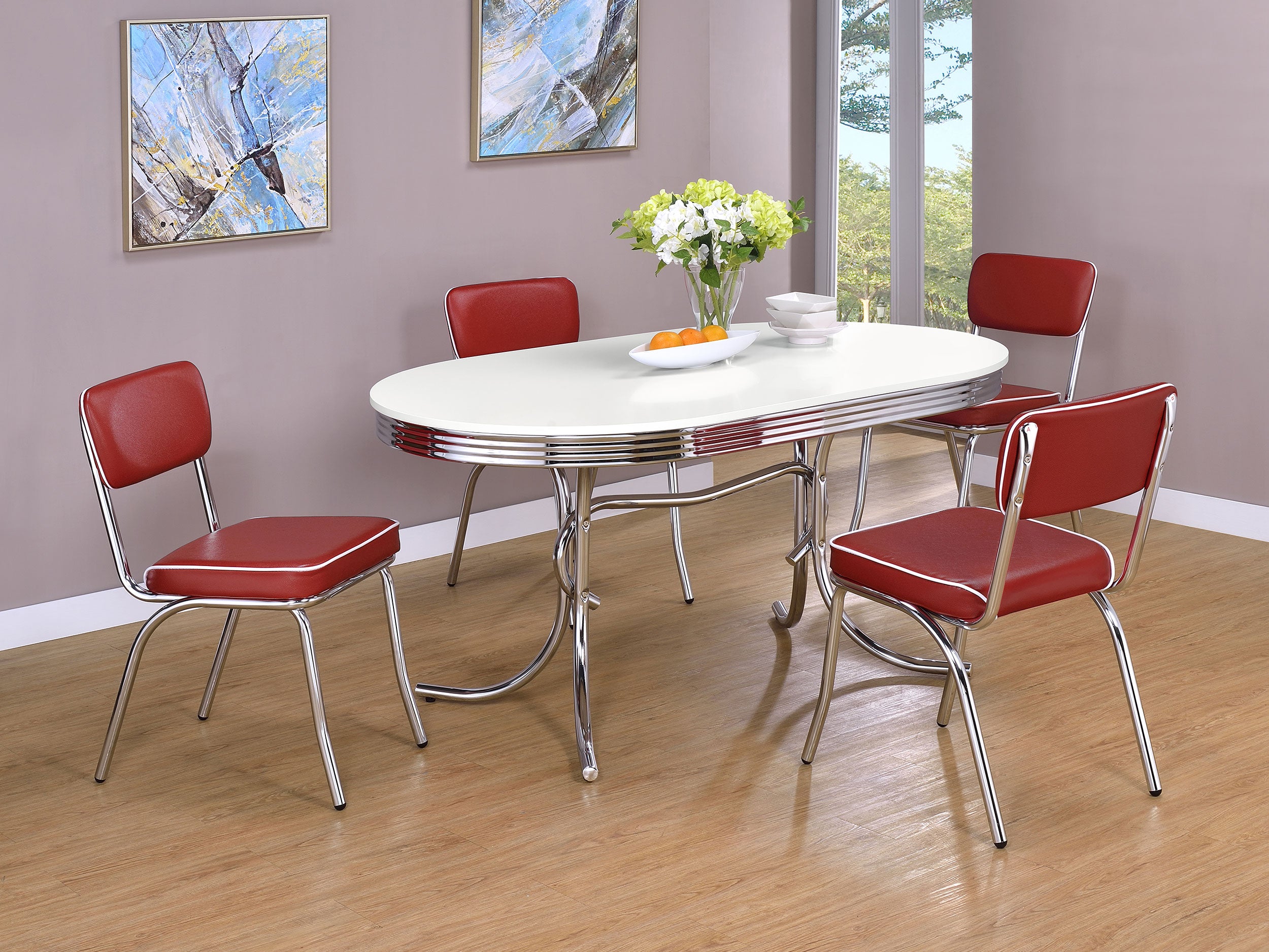 Retro 5-piece Oval Dining Table Set White and Red – New Age Chicago ...