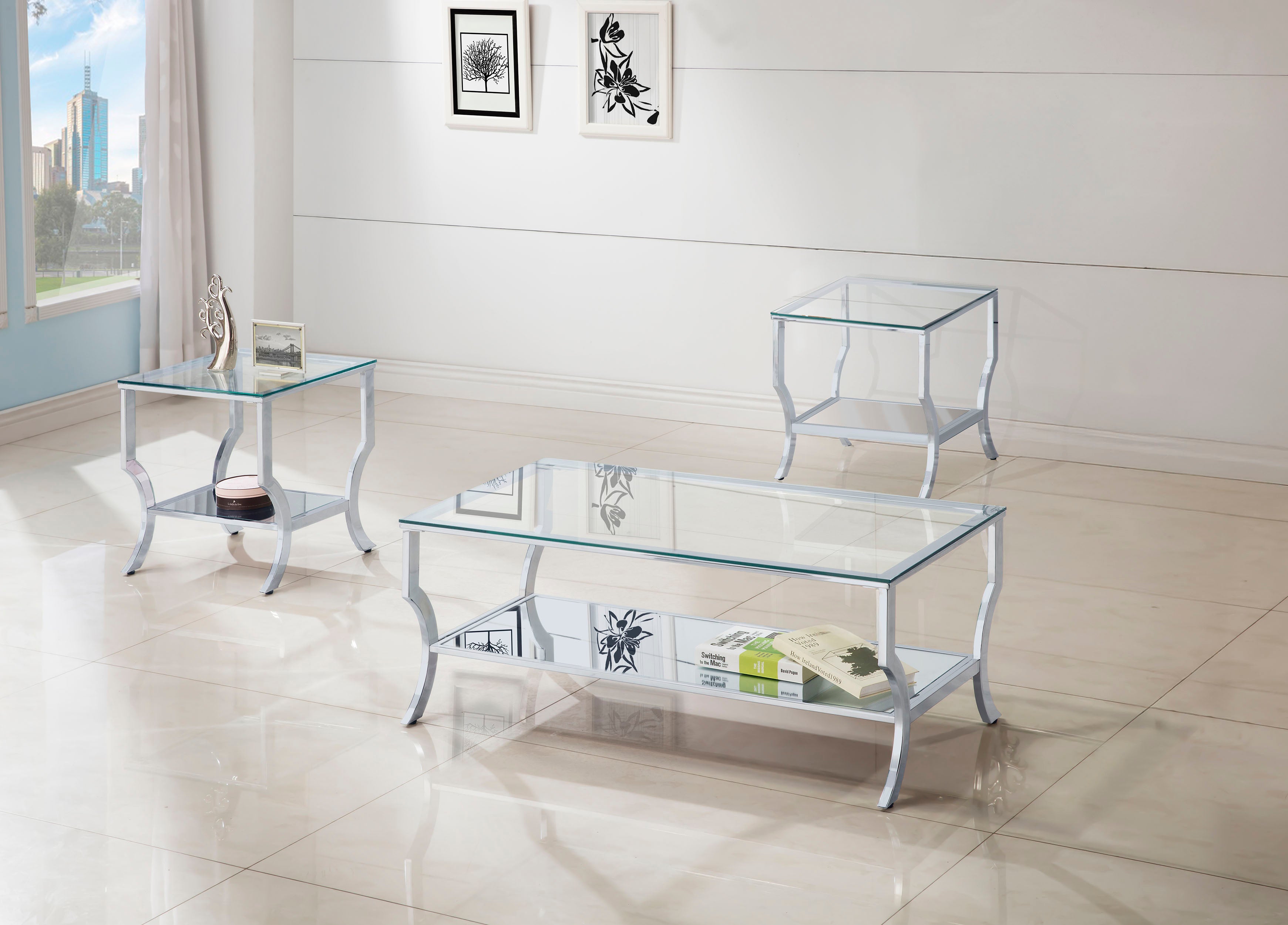 Saide 3-piece Glass Top Coffee and End Table Set Chrome – New Age ...